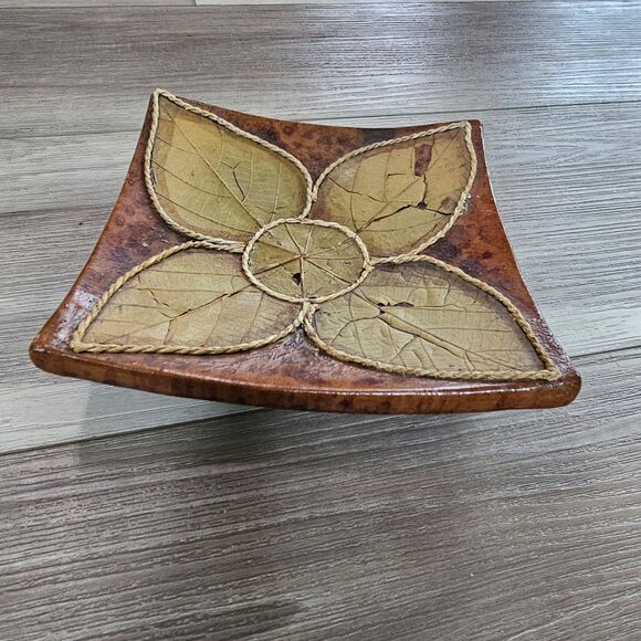 Accents | Decorative Square Plates Handmade Pottery With Dry Leaves ...